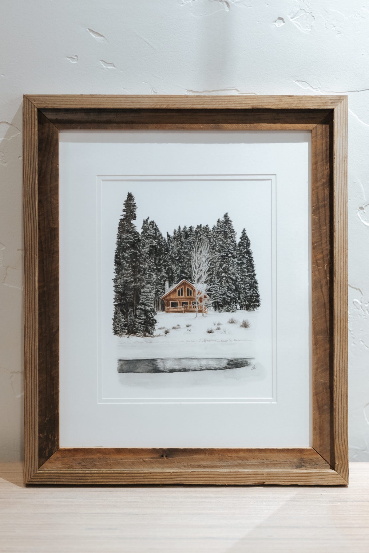 16 x 20 Snowy Cabin Print Framed with Matte | CA89 Home
